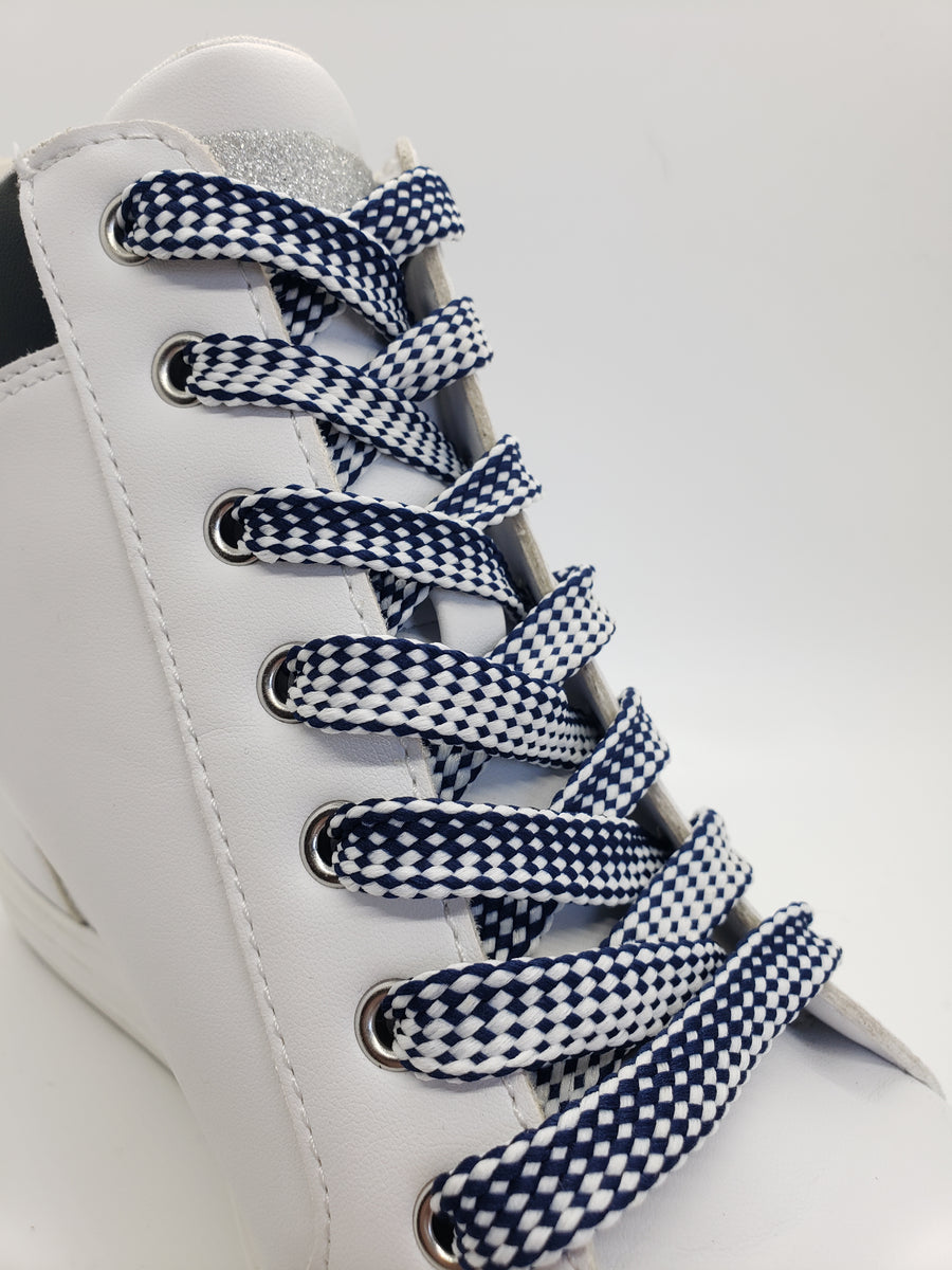 Flat 50/50 Pattern Shoelaces - Navy Blue and White – The Shoe Lace Factory