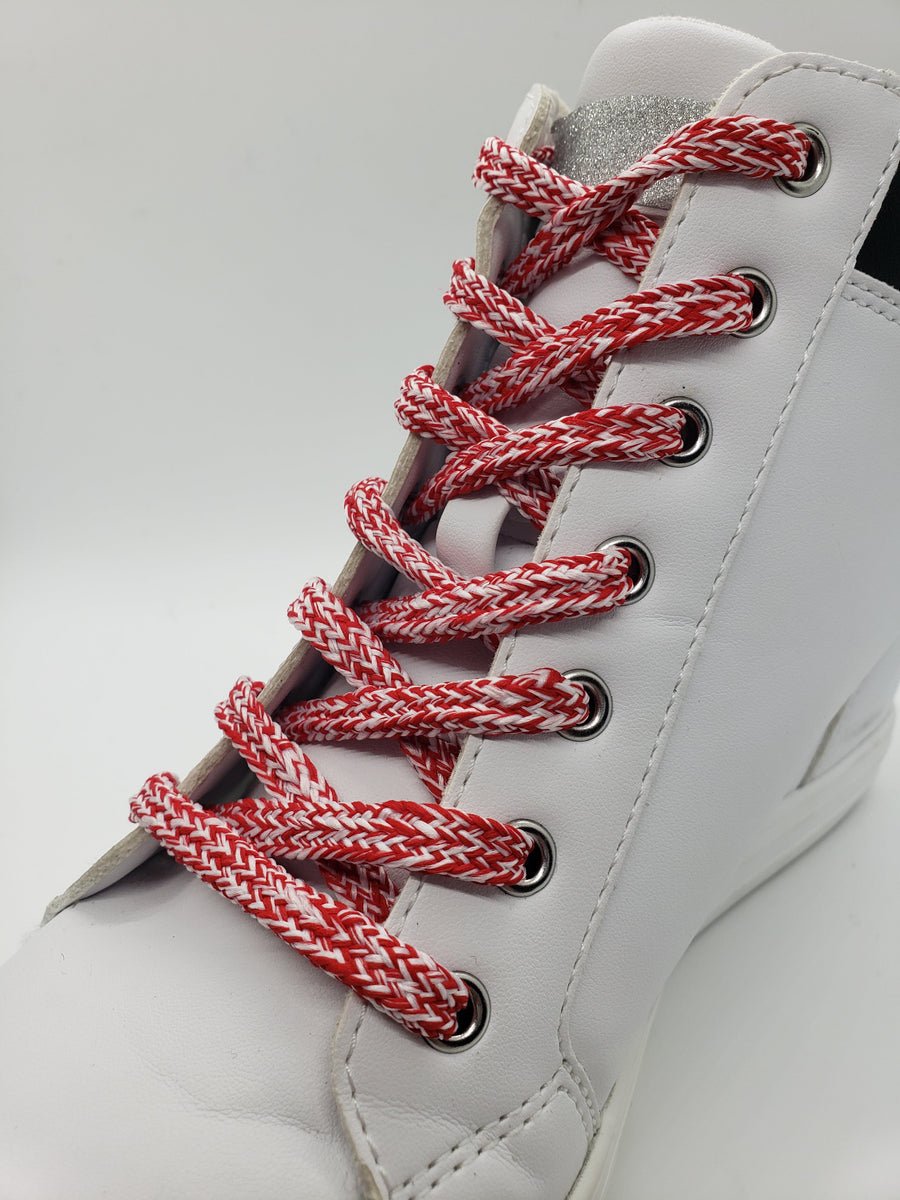 Hybrid Tweed Shoelaces- Red and White – The Shoe Lace Factory
