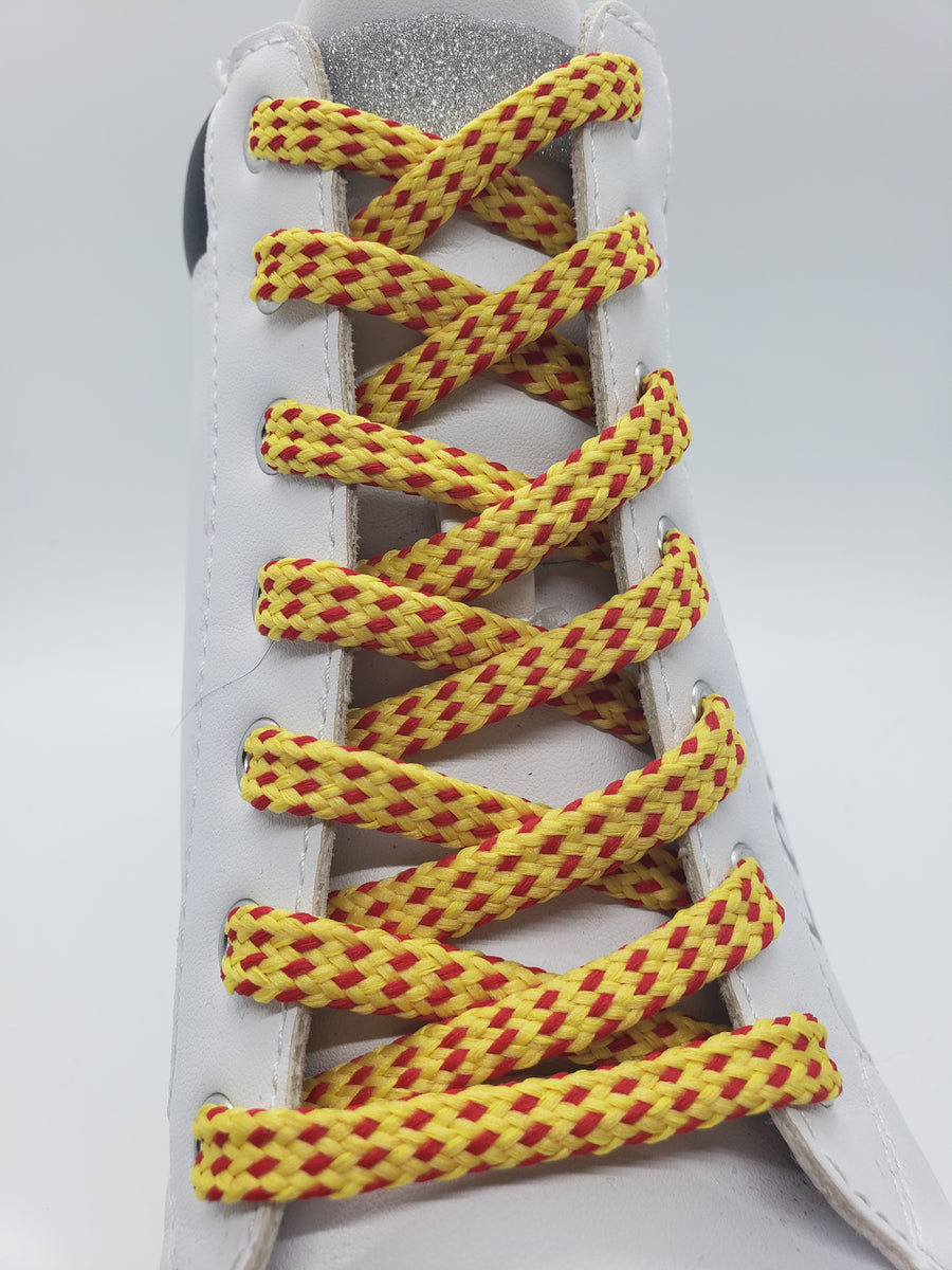 Hybrid Shoelaces - Yellow with Red Accents – The Shoe Lace Factory