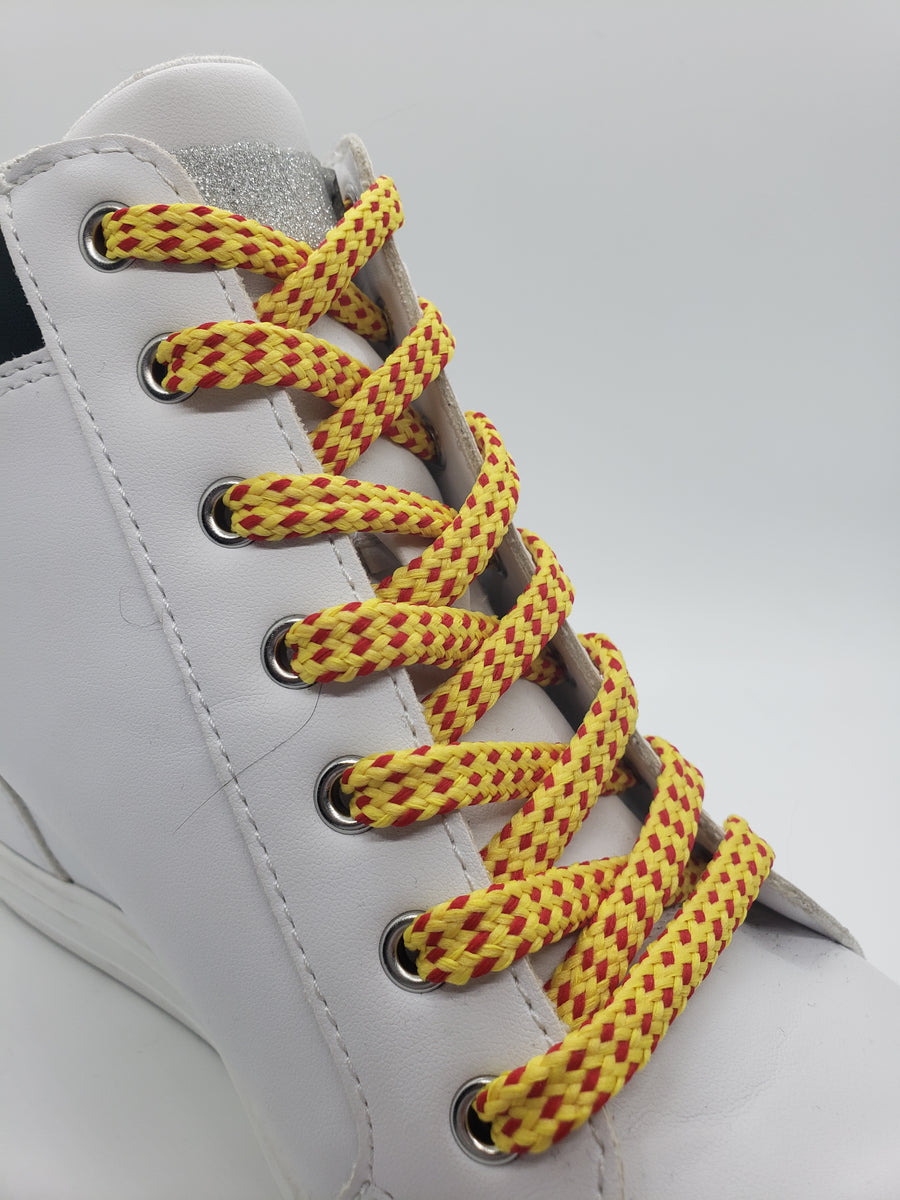 Hybrid Shoelaces - Yellow with Red Accents – The Shoe Lace Factory