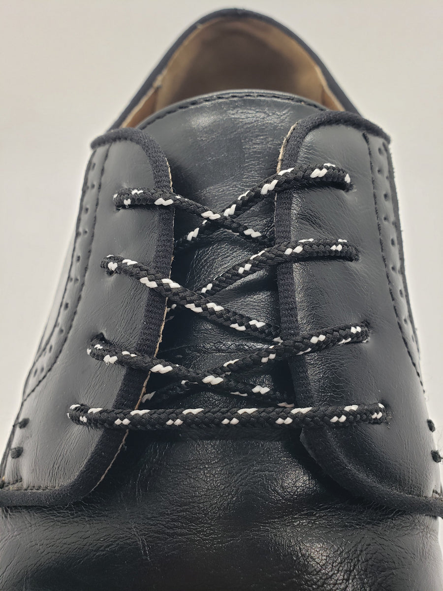 Round Dress Shoelaces - Black with White Accents – The Shoe Lace Factory