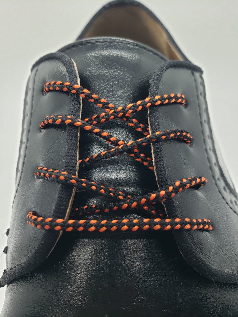 Round Dress Shoelaces - Black with Orange Accents – The Shoe Lace Factory