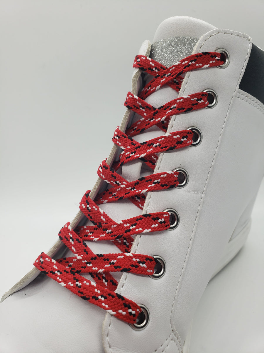 Flat Dress Shoelaces - Red, Black and White – The Shoe Lace Factory