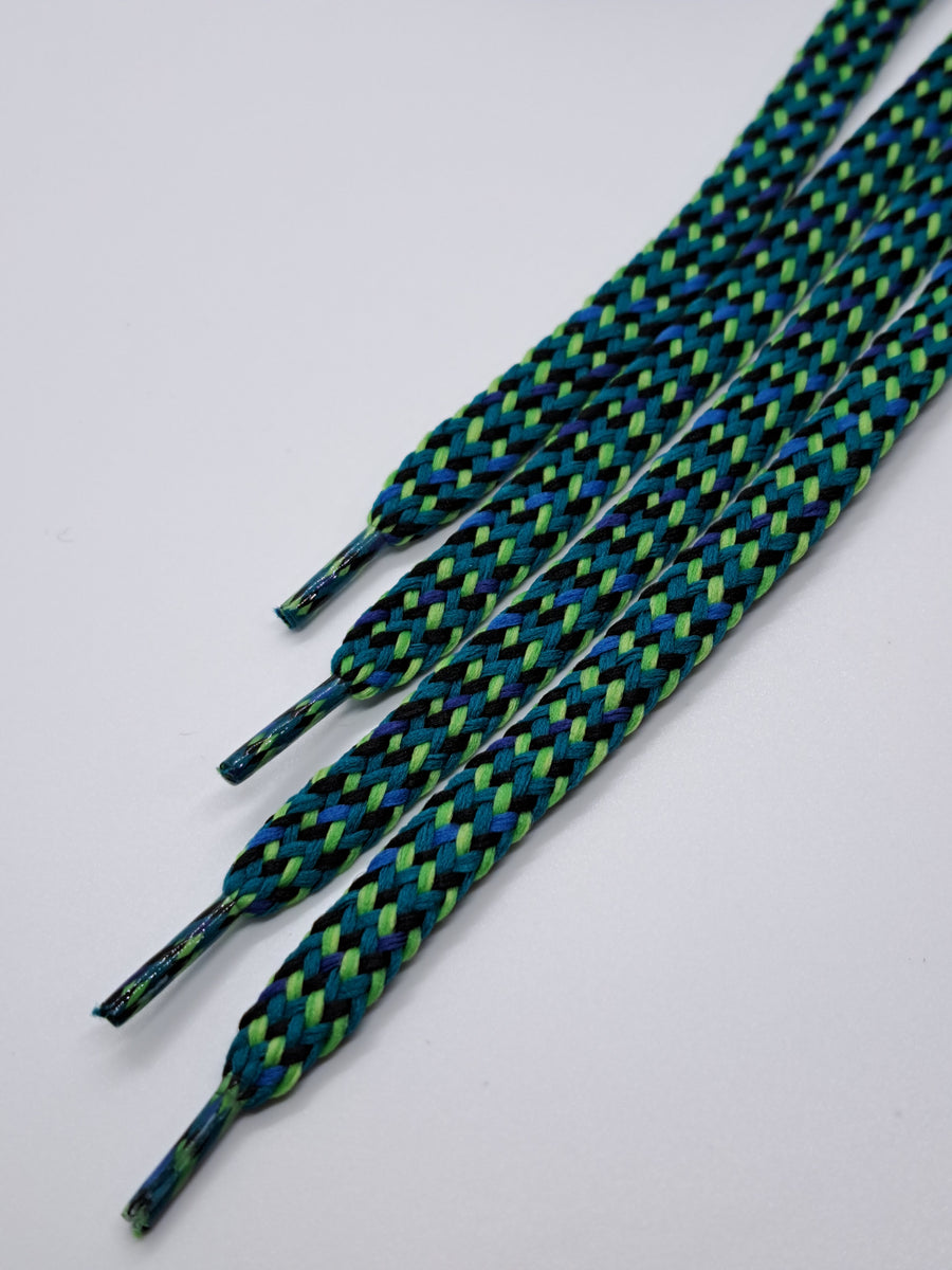 Mid Width Multi-Color Shoelaces - Dark Teal, Lime Green and Black – The ...