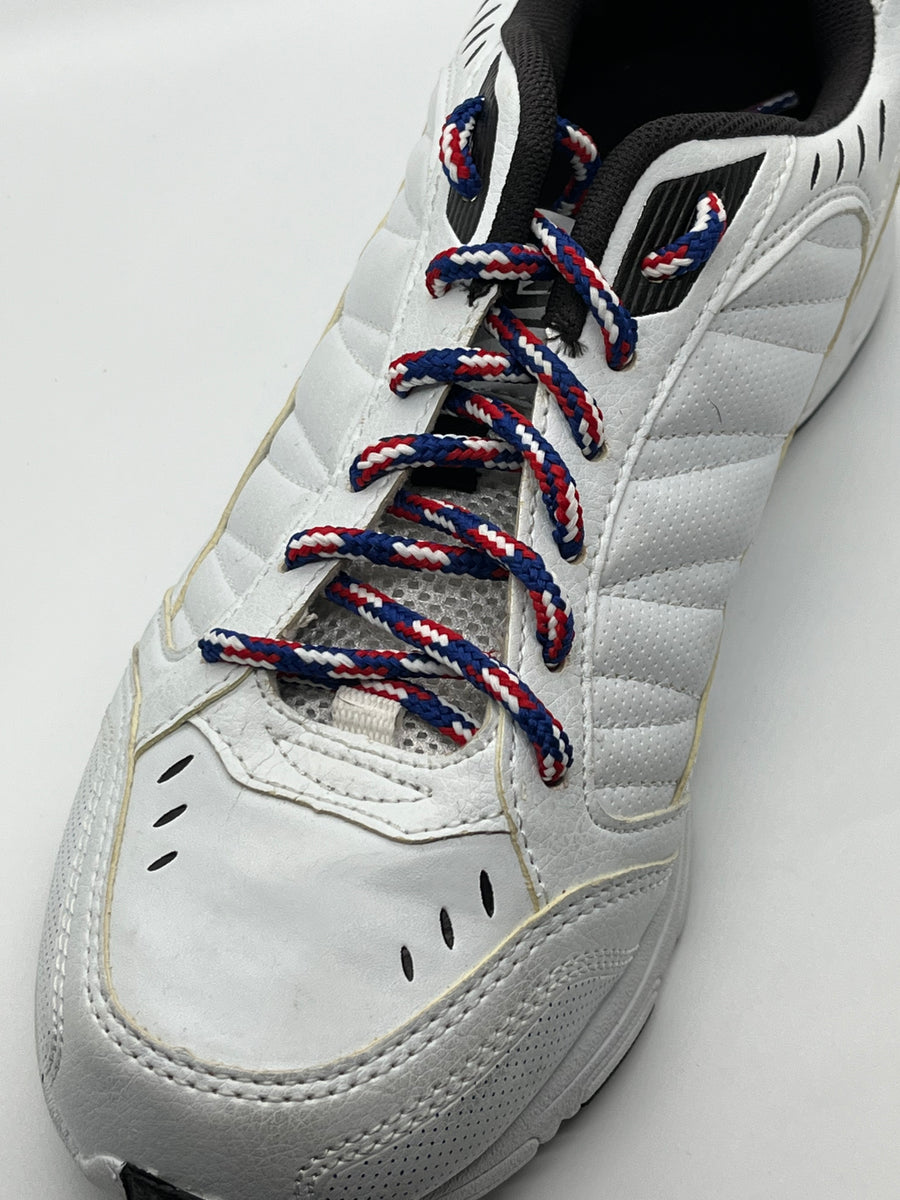 Round Multi-Color Shoelaces - Red, White and Blue – The Shoe Lace Factory